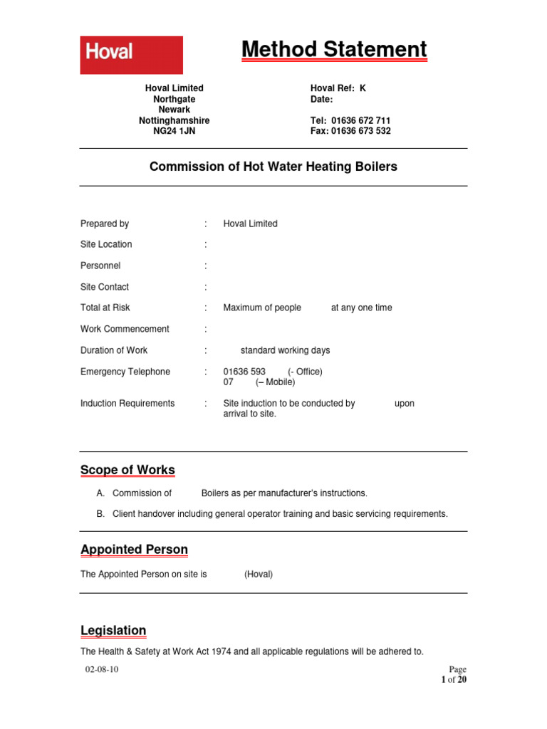 742 Method Statement 2011 | PDF | Boiler | Energy Technology
