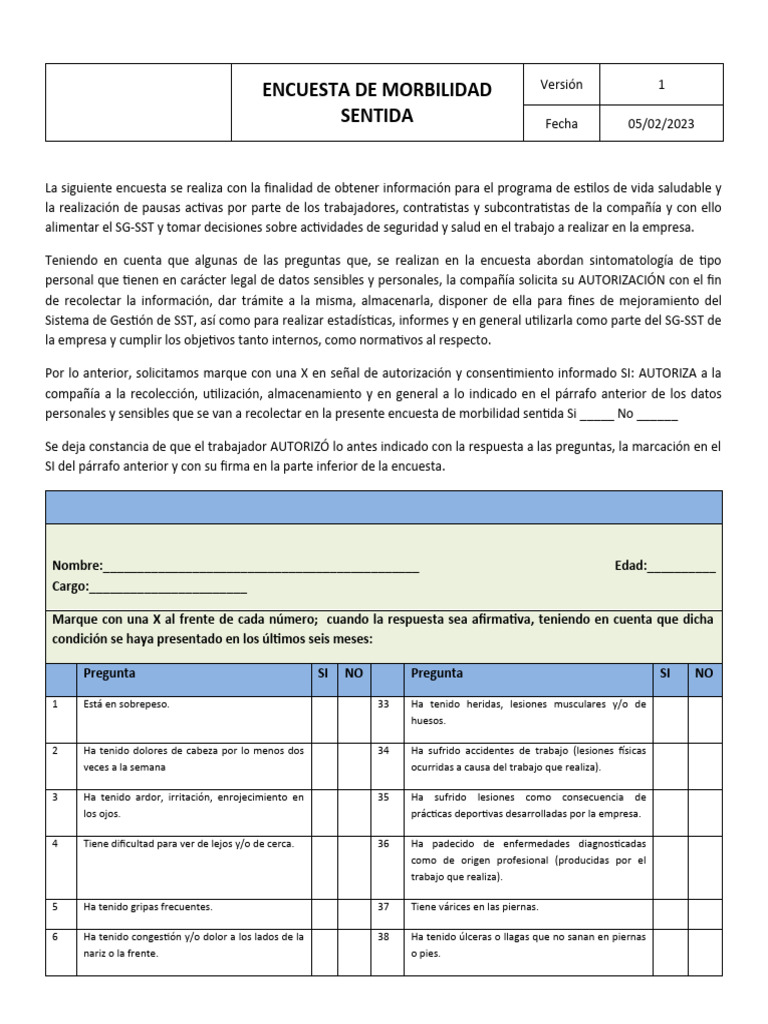 ENCUESTA DE MORBILIDAD SENTIDA . | PDF | Especialidades Medicas ...