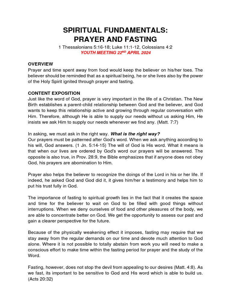 Spiritual Fundamentals (22nd April 2024) | PDF | Prayer | God