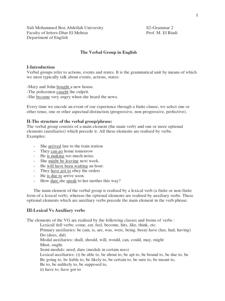 English Verbal Group Structure | PDF | Perfect (Grammar) | Verb