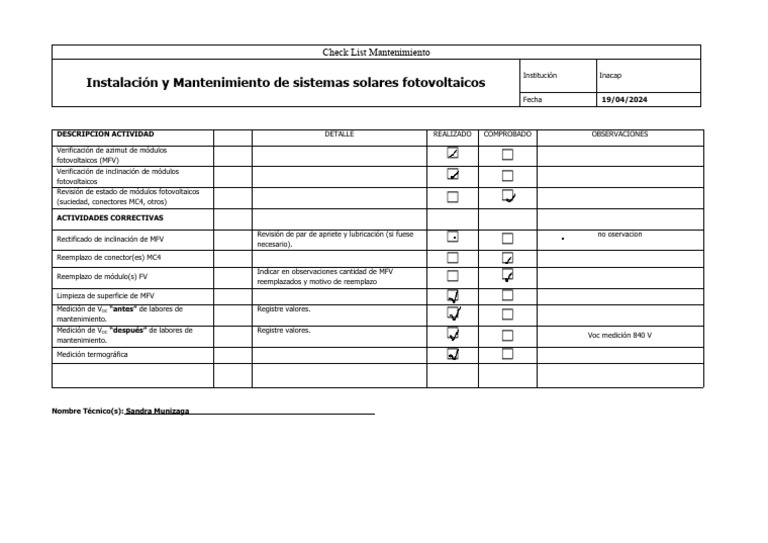 CHECK LIST instalacion paneles solares | PDF | Dom | Bienes manufacturados