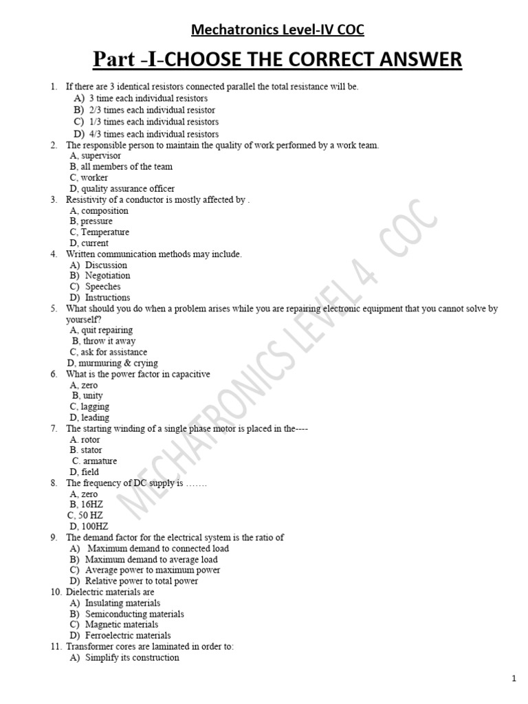 COC Mechatronics Level-IV | PDF | Electric Motor | Electrical Equipment