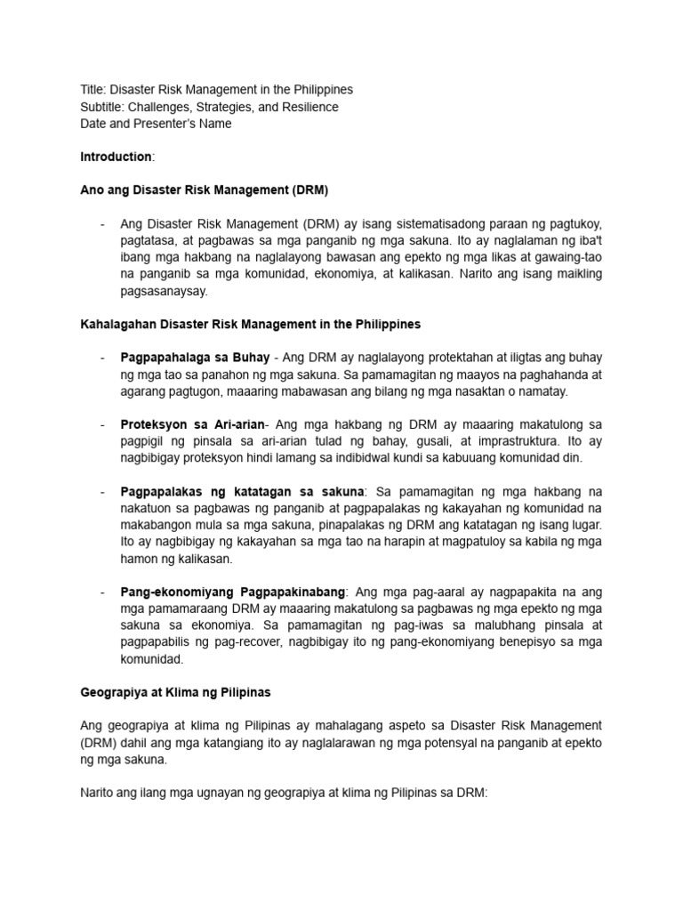 Disaster Risk Management in The Philippines | PDF