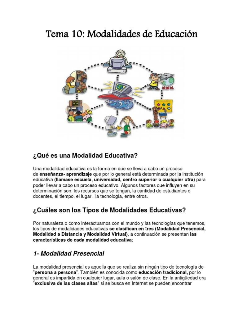Tema 10 Modalidades de Educación | PDF | Tecnologia Educacional | Enseñando