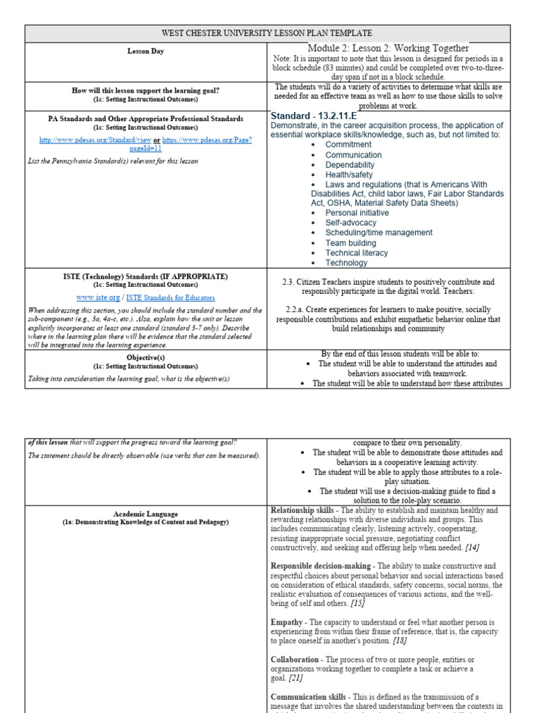 Teamwork Skills Lesson Plan | PDF | Learning | Attitude (Psychology)