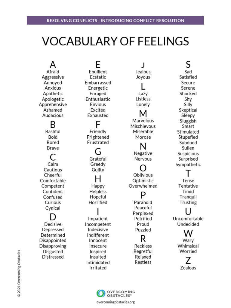 Module 3 - Lesson 1 Conflict Resolution Vocabulary of Feelings | PDF