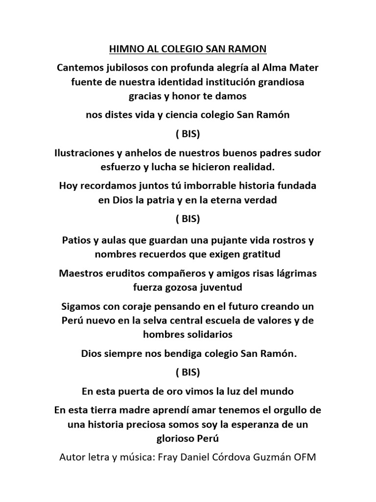 Himno Al Colegio San Ramon | PDF