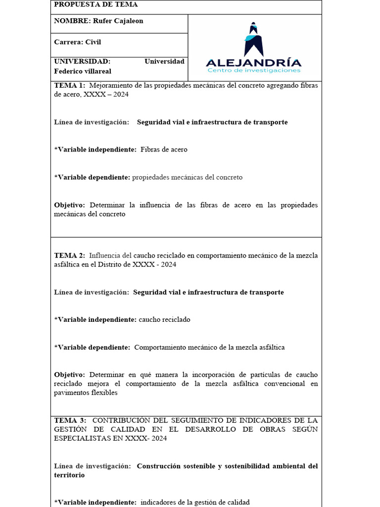 MODELO PROPUESTA DE TEMAS - RUFFER | PDF | Economias