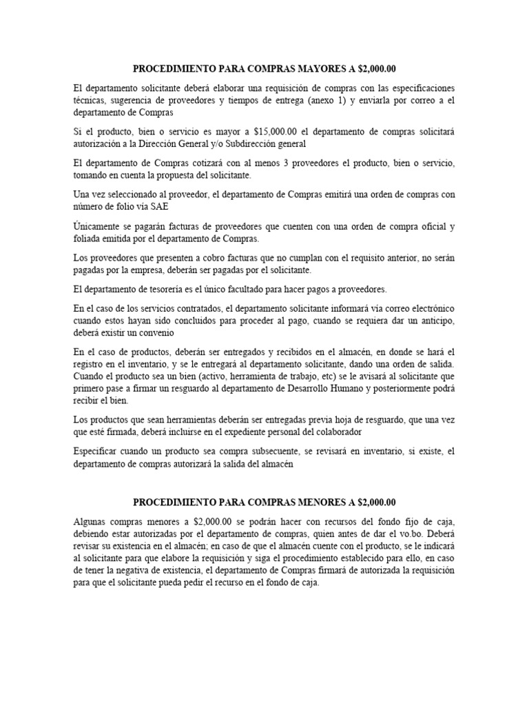 Procedimiento para Compras 2024 | PDF