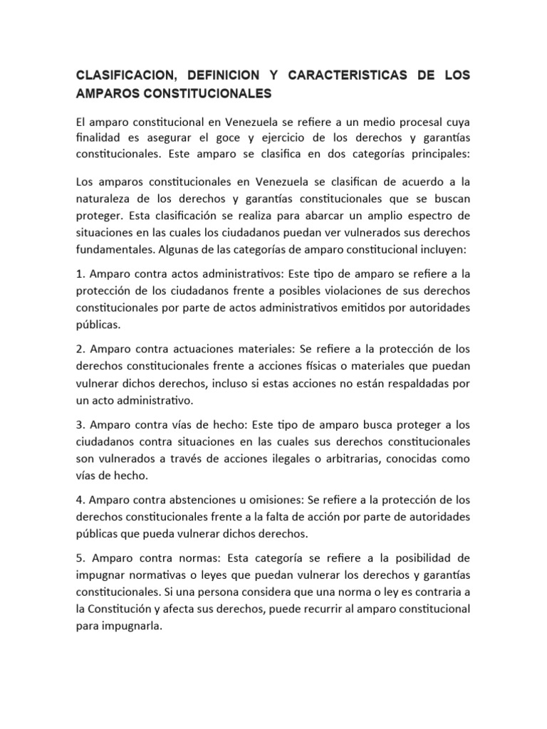 Clasificacion, Definicion y Caracteristicas de Los Amparos ... Clasificacion, Definicion y Caracteristicas de Los Amparos ...