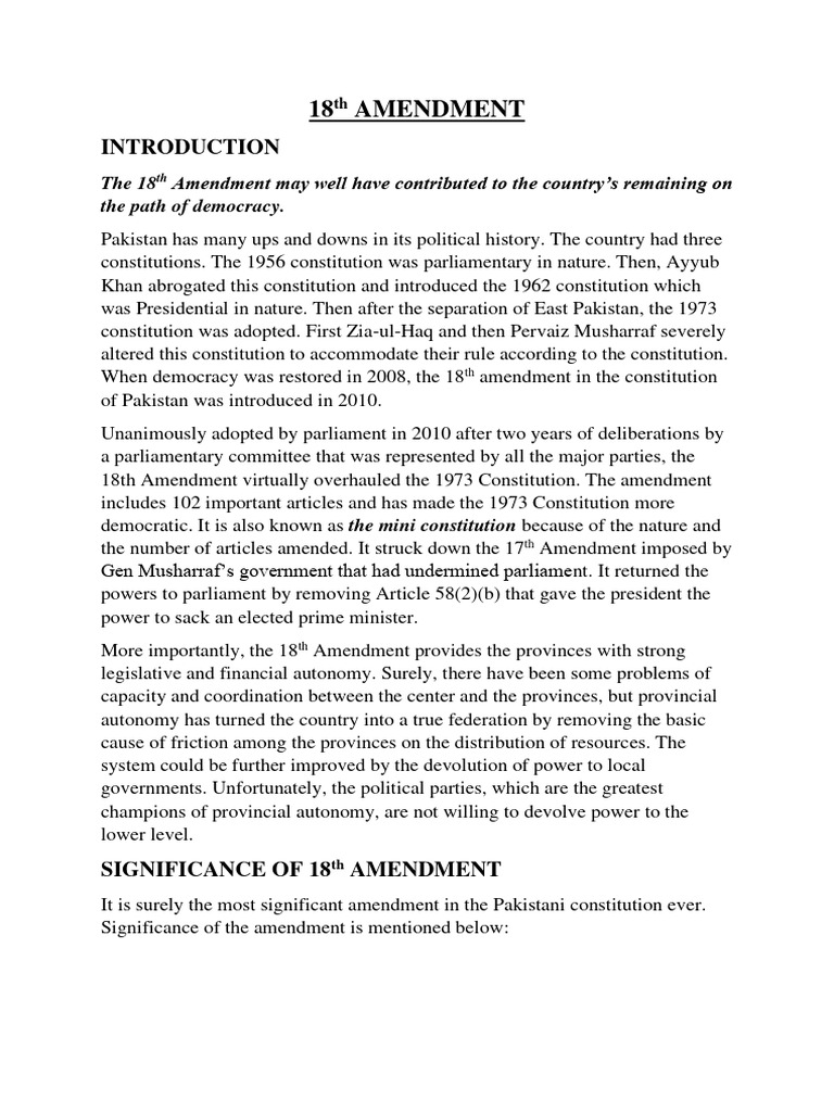18th Amendment | PDF | Government Of Pakistan | Parliament Of Pakistan
