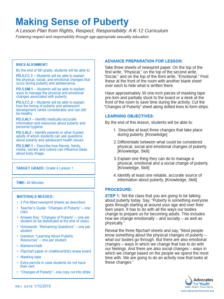 4 Lesson 1 3Rs Making Sense of Puberty CC 9 19 16 | PDF | Puberty ...