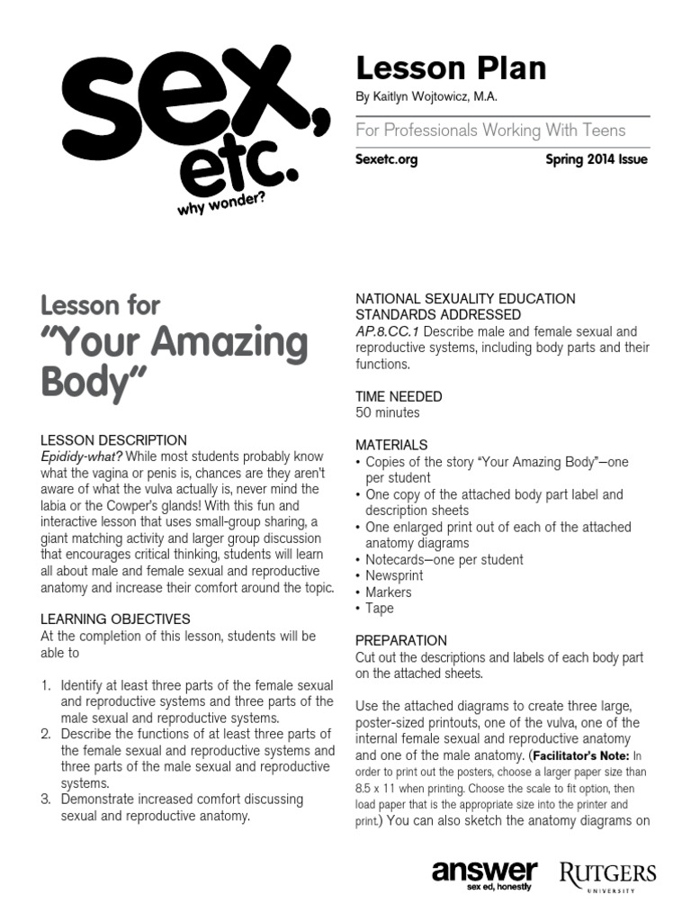 Anatomy Lesson Plan for Teens | PDF | Human Body | Vagina