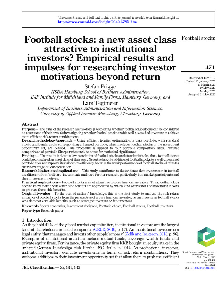 Football Stocks | PDF | Diversification (Finance) | Stocks