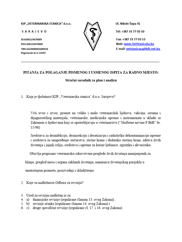 PITANJA Strucni Saradnik Za Plan I Analizu 1 | PDF