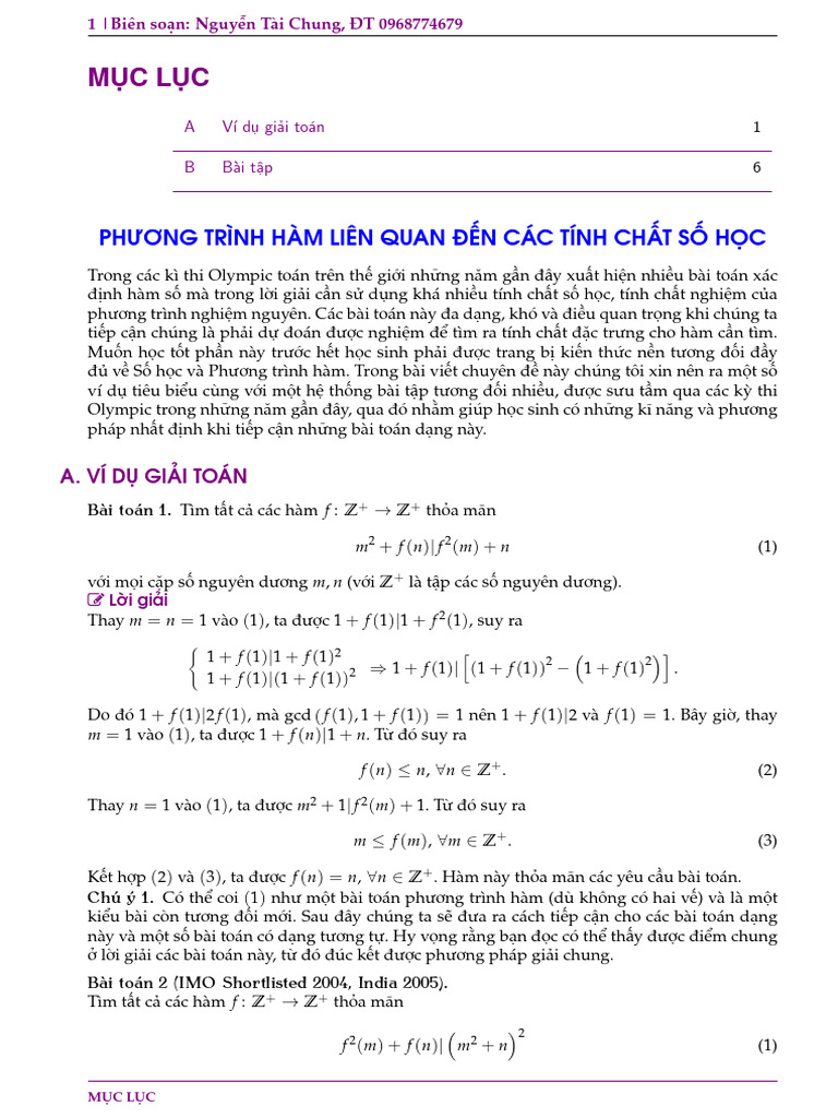 Phuong Trinh Ham Lien Quan Den Cac Tinh Chat So Hoc Nguyen Tai Chung | PDF