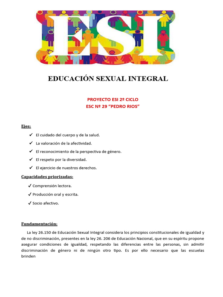 Proyecto Esi Segundo Ciclo | PDF | Igualdad de género | Estudios de género