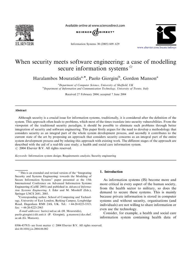 When security meets software engineering - a case of modelling secure information systems☆ | PDF ...