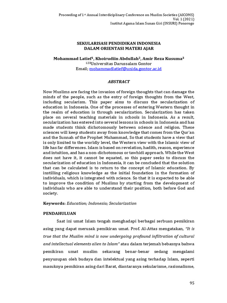 Sekulerisasi Pendidikan Indoensia Dalam Orientasi Materi Ajar | PDF