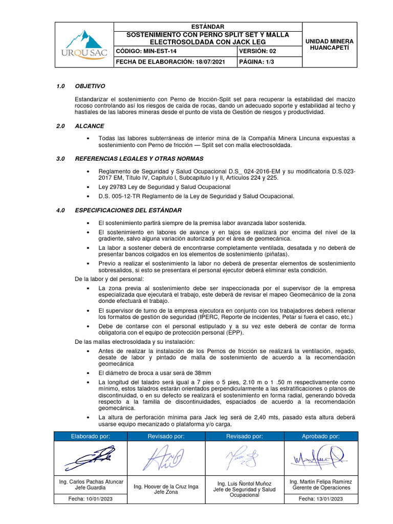 MIN-EST-14 Sostenimiento Con Perno Split Set y Malla Electrosoldada Con ...