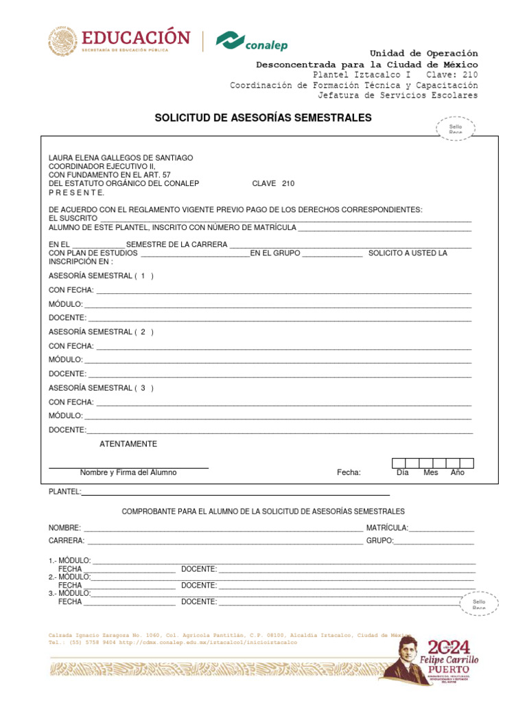 Solicitud de Asesorías Semestrales CONALEP | PDF