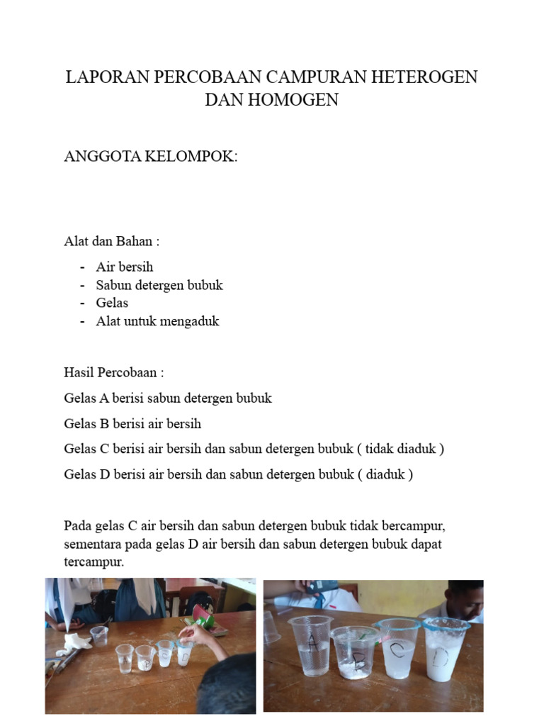 Laporan Percobaan Campuran Heterogen Dan Homogen | PDF