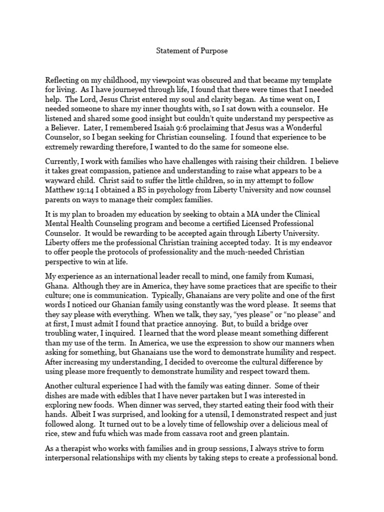 Statement of Purpose | PDF | Psychotherapy | Psychology