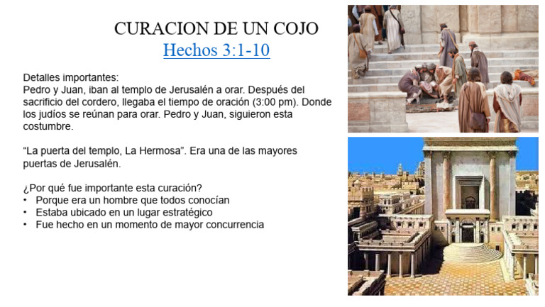 Hechos 3,1al10, Curacion de Un Cojo | PDF