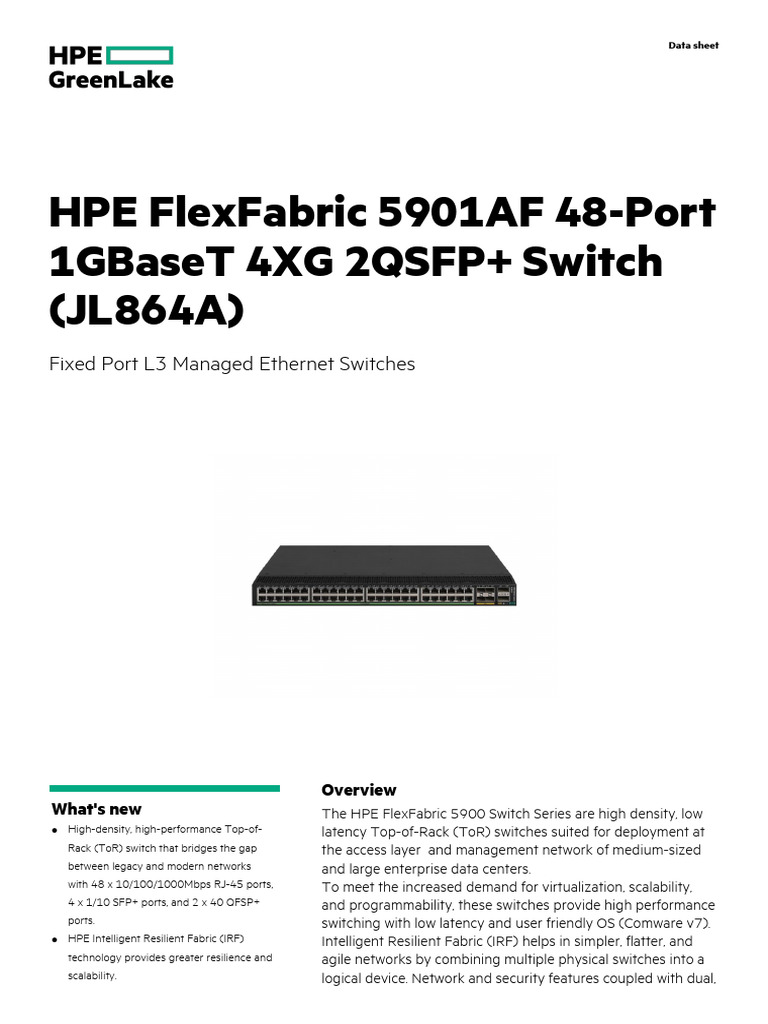 HPE FlexFabric 5901AF 48-Port 1GBaseT 4XG 2QSFP+ Switch ...