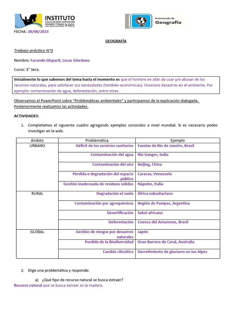 TP N°3 (Geografia) Facundo Disparti y Lucas Giordano | PDF | Deforestación | Los bosques