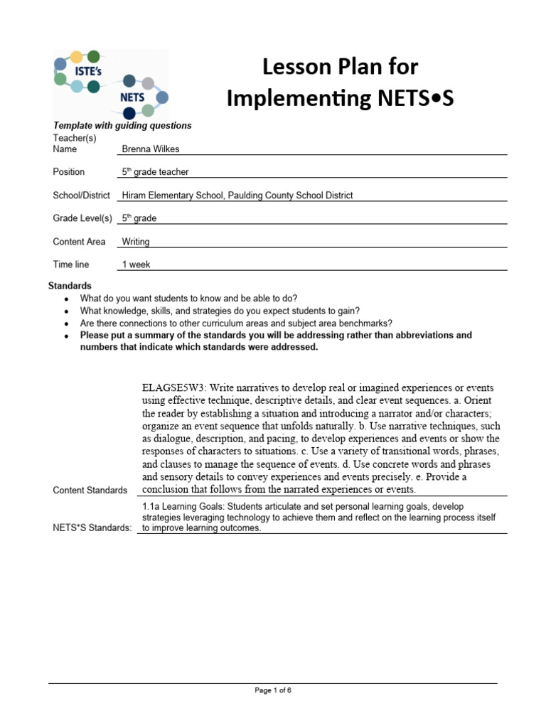 Brenna Wilkes Digital Tool Lesson Itec 7430 | PDF | Learning | Rubric (Academic)