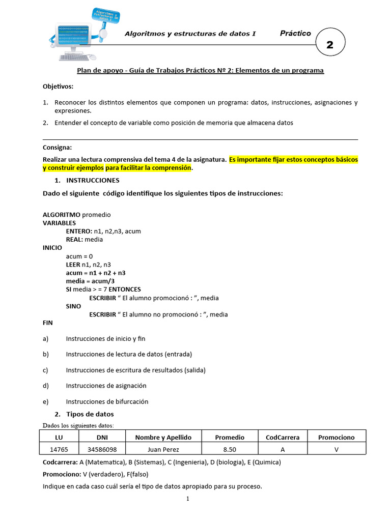 Plan de Apoyo-Actividad 2 | PDF | Algoritmos | Variable (informática)
