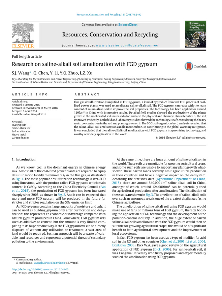 Research On Saline-Alkali Soil Amelioration With FGD Gypsum | PDF ...