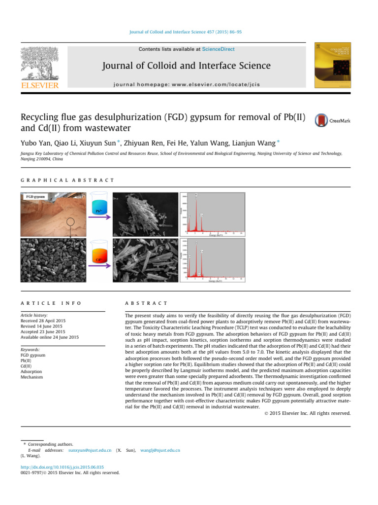 Recycling Flue Gas Desulphurization (FGD) Gypsum For Removal of PB (II ...
