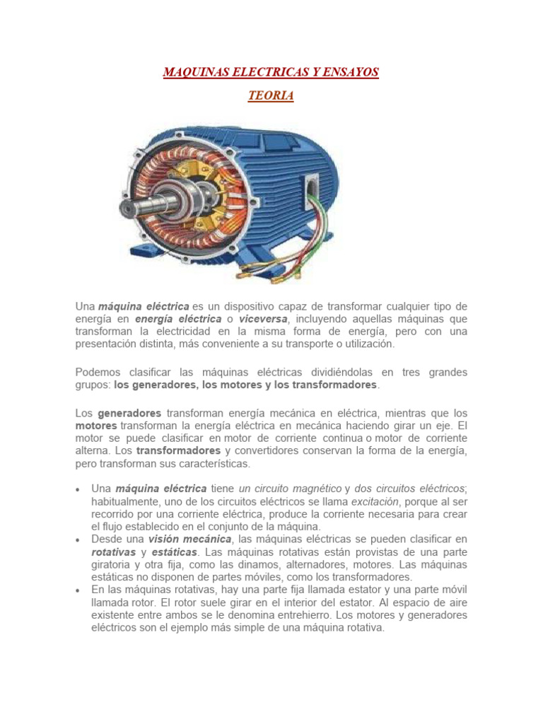 teoria MAQUINAS ELECTRICAS Y ENSAYOS | PDF | Motor eléctrico | Transformador