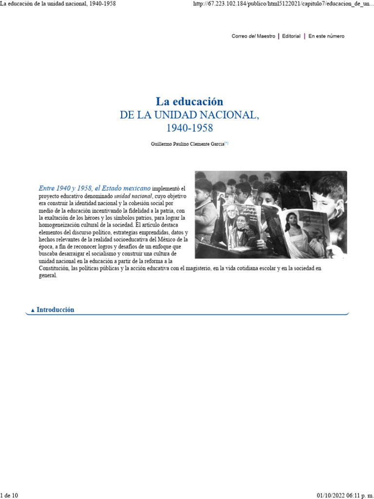 La educación de la unidad nacional, 1940-1958. | PDF | México | Escuelas