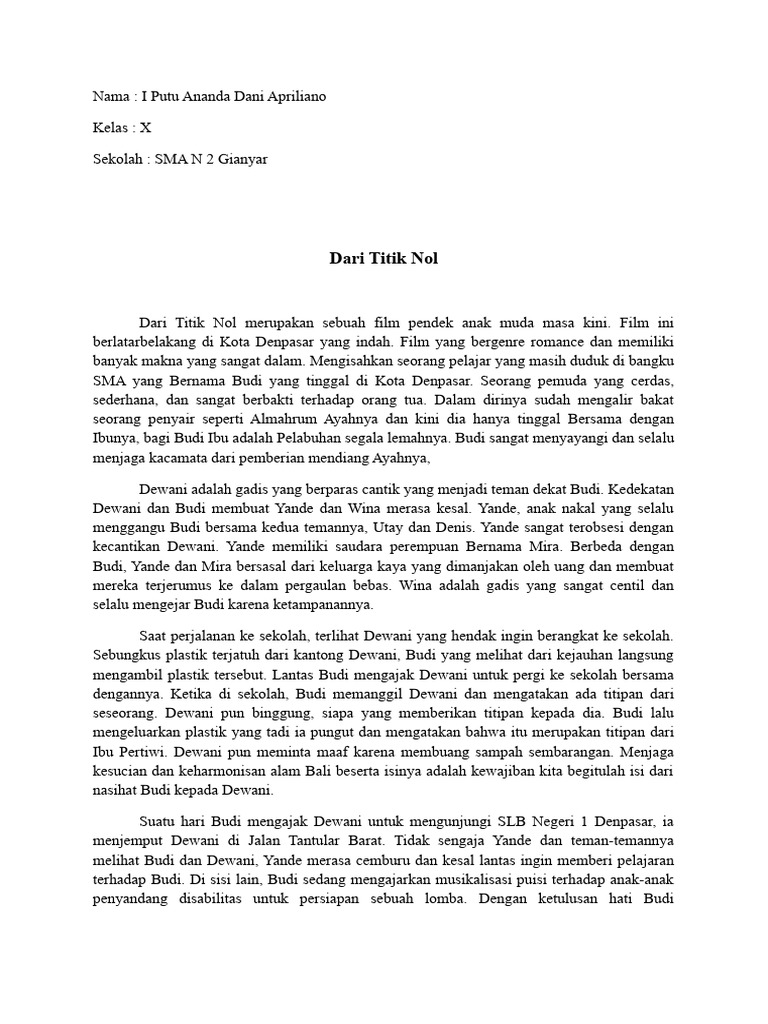 Sinopsis Film Pendek: Dari Titik Nol | PDF