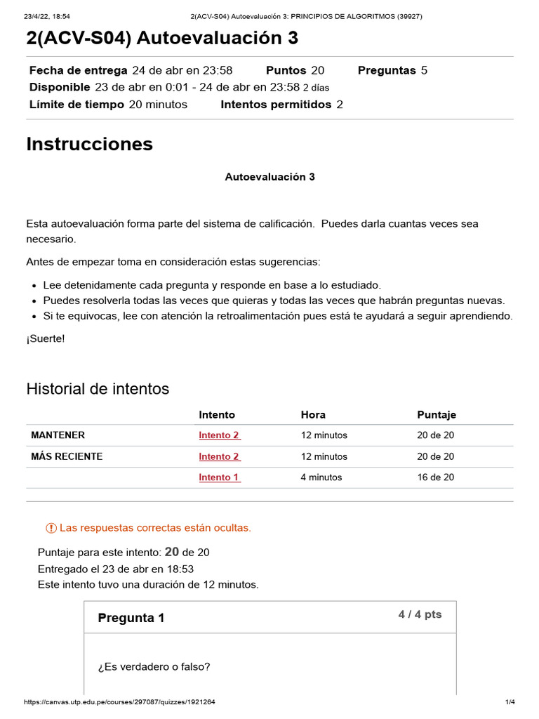 2 (Acv-S04) Autoevaluación 3 - Principios de Algoritmos (39927) | PDF