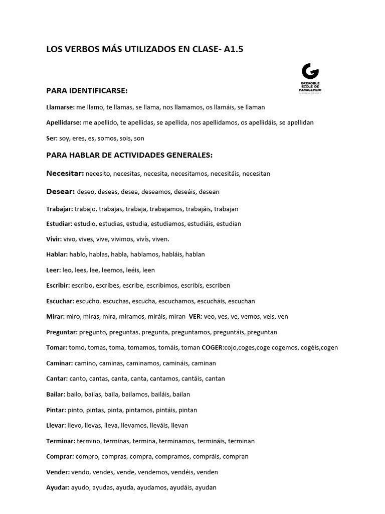 Verbos Comunes en A1 | PDF | Almuerzo | Ciencias de la Tierra