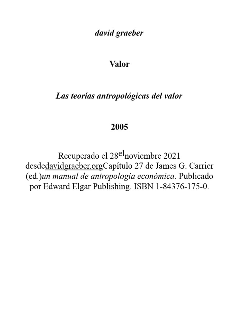 El Valor - David Graeber | PDF | Precios | Sociedad