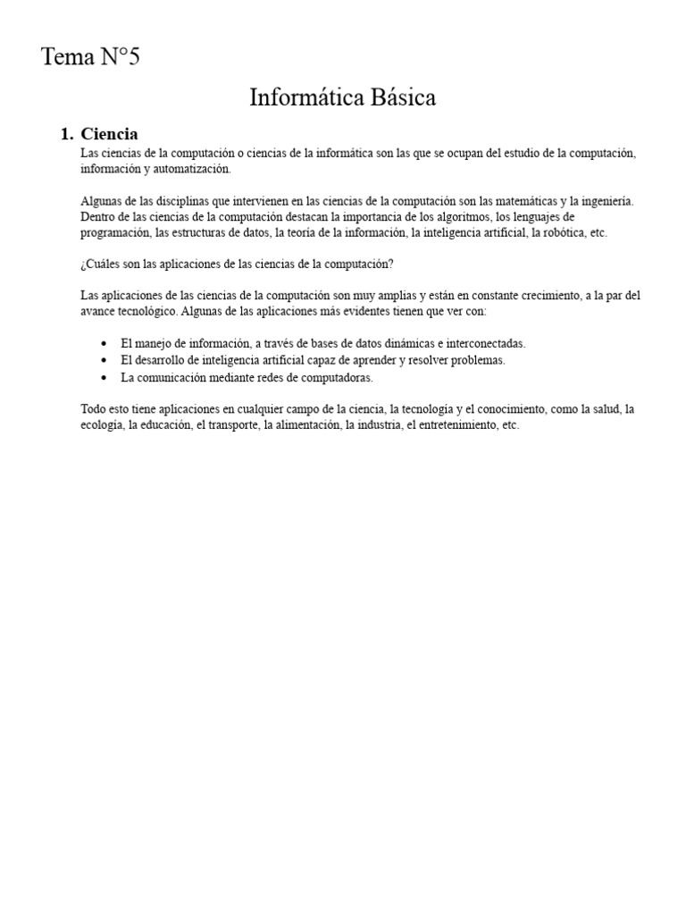 T5 Informatica Basica | PDF | Ciencias de la Computación | Hardware de la computadora