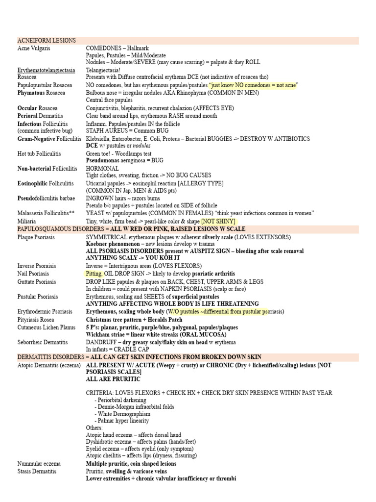 Buzz Word Cheat Sheet (Derm) | PDF | Dermatitis | Psoriasis