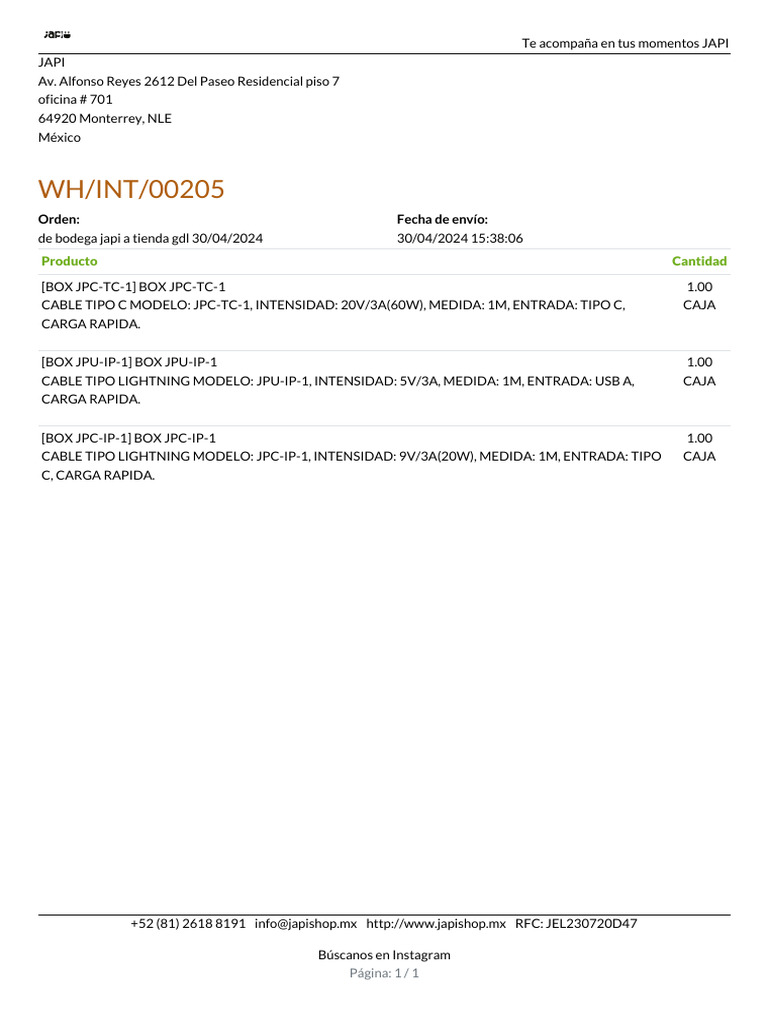 Recibo de Entrega - WH - INT - 00205 | PDF | Tecnología