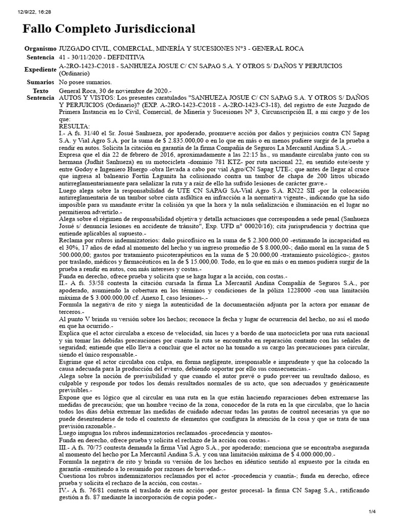 Sentencia por Daños: Sanhueza vs. CN Sapag | PDF | Caso de ley | Justicia