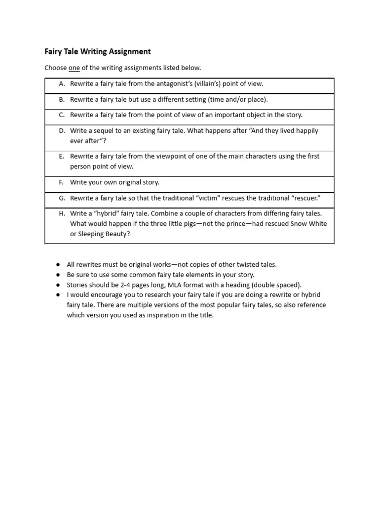 Fairy Tale Writing Assignment | PDF | General Fiction