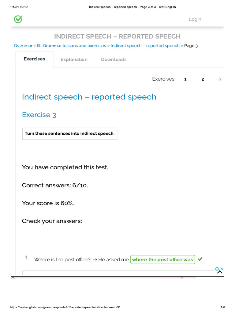 Indirect Speech - Reported Speech - Page 3 of 3 - Test-English ...