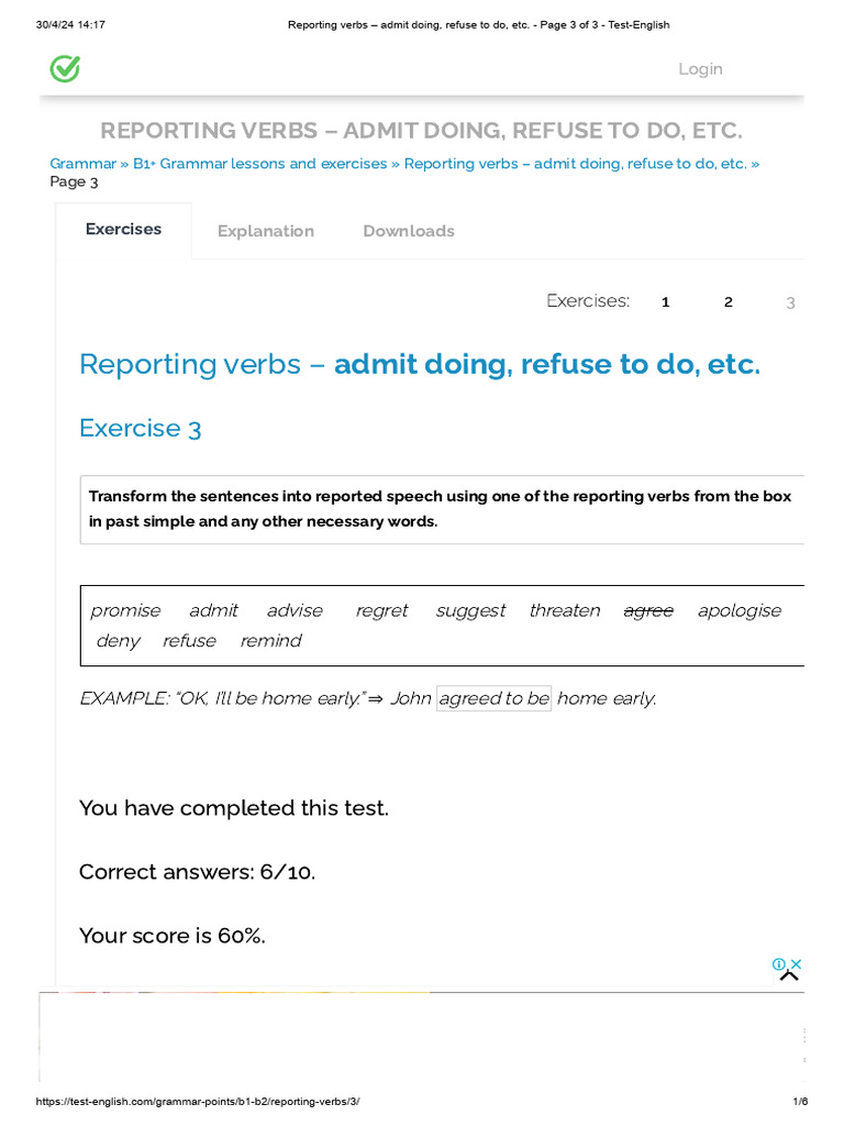 Reporting Verbs - Admit Doing, Refuse To Do, Etc. - Page 3 of 3 - Test ...