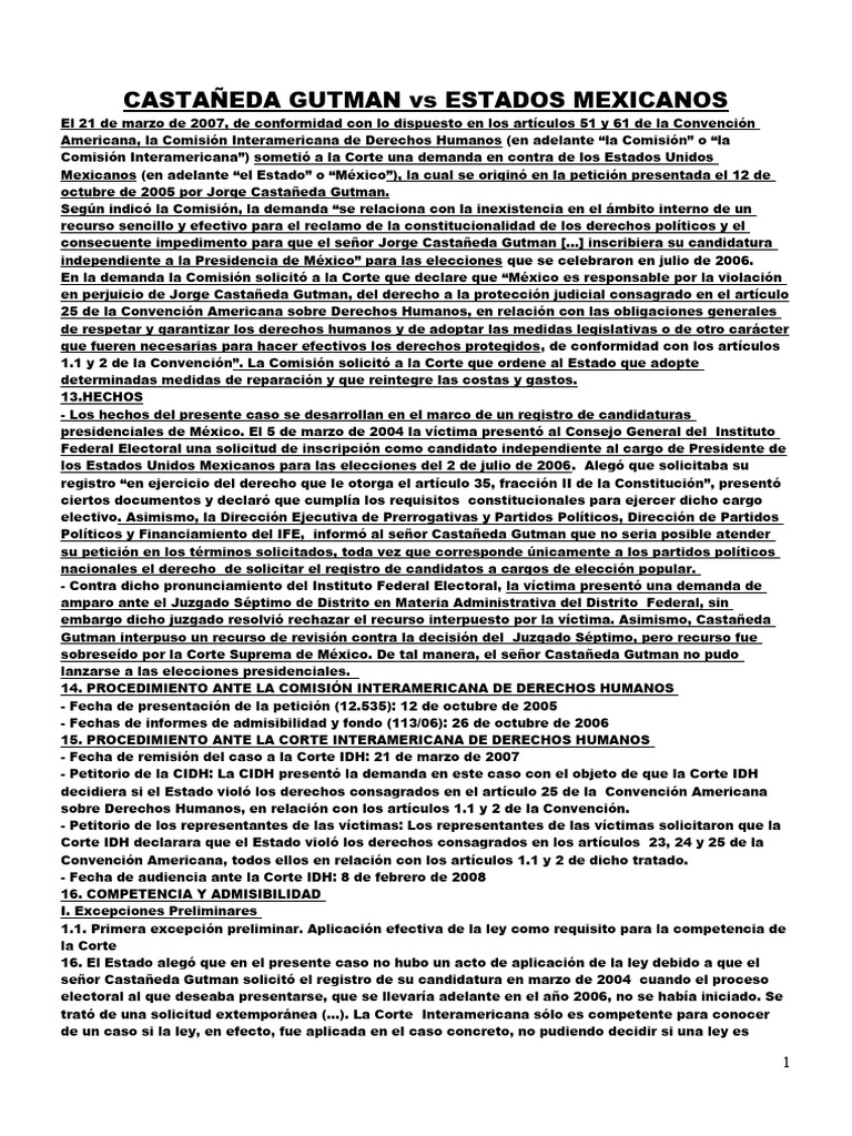 RESUMEN Castañeda Gutman Vs ... | PDF | Convenio europeo de derechos ...