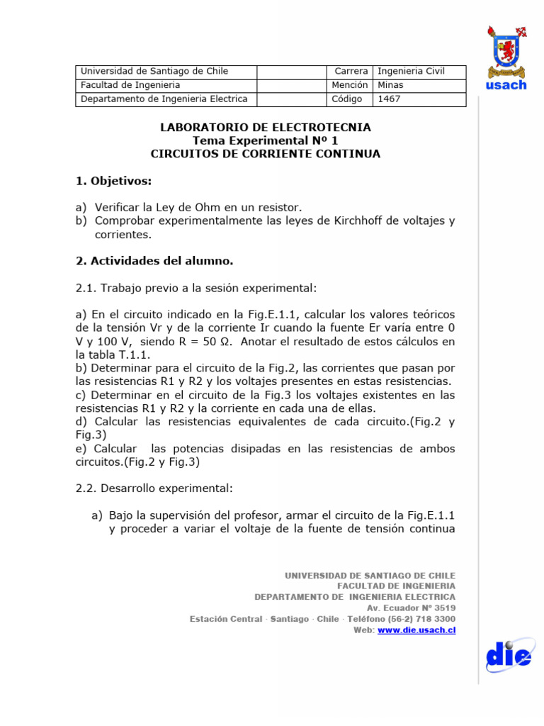 Guia Lab Exp 1 Circuitos Cc Ing Civil Minas Nueva 2024 Pdf Red Eléctrica Resistencia 