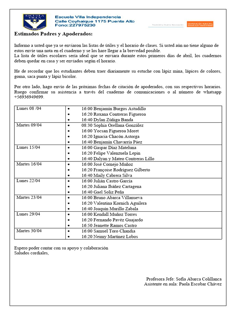 Comunicación Apoderados 2 | PDF